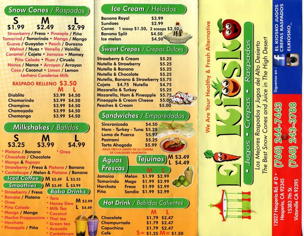 Menu at El Kiosko pub & bar, Hesperia