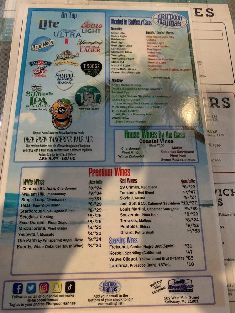 Menu at Harpoon Hanna's pub & bar, Fenwick Island