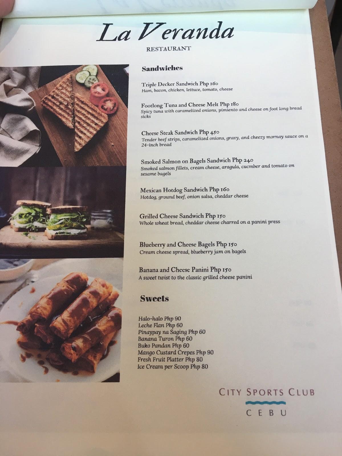 Menu at La Veranda restaurant, Cebu City