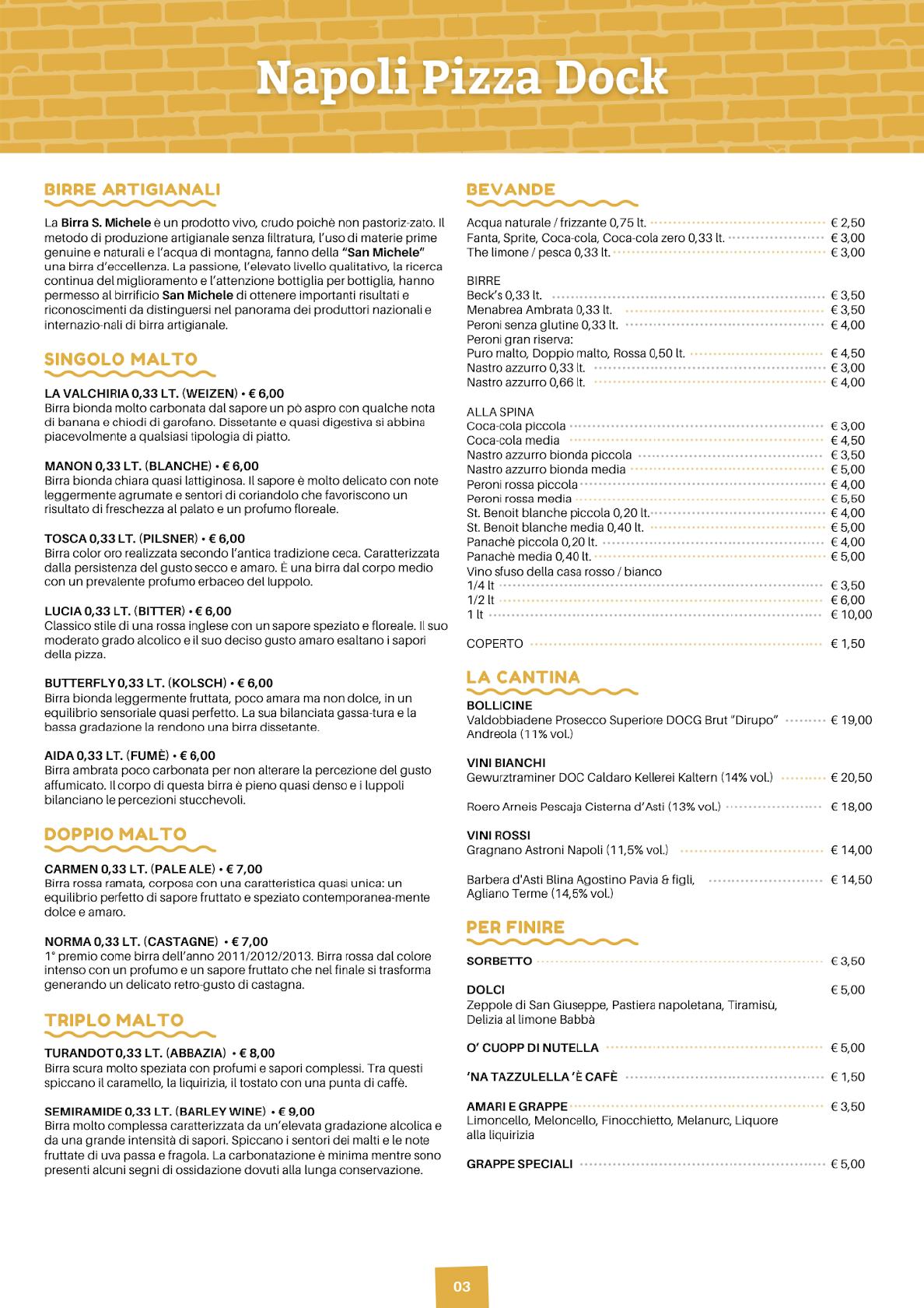 Menu da Napoli Pizza Dock ristorante, Rivoli