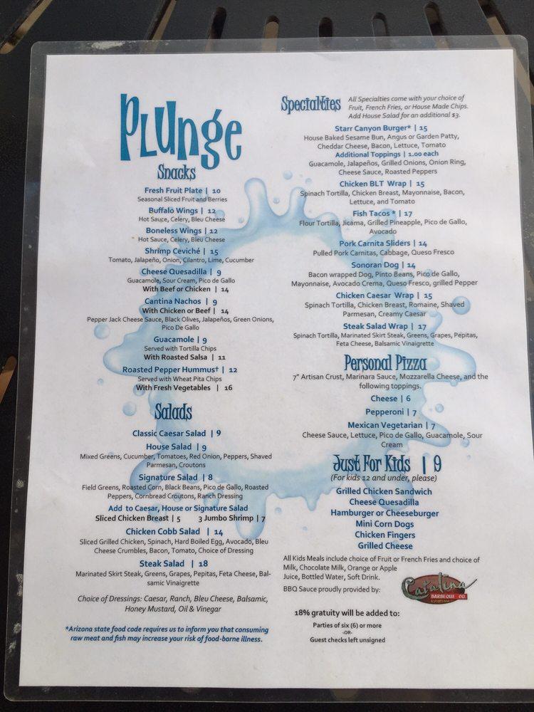 Menu at Plunge Pool Bar & Restaurant, Tucson