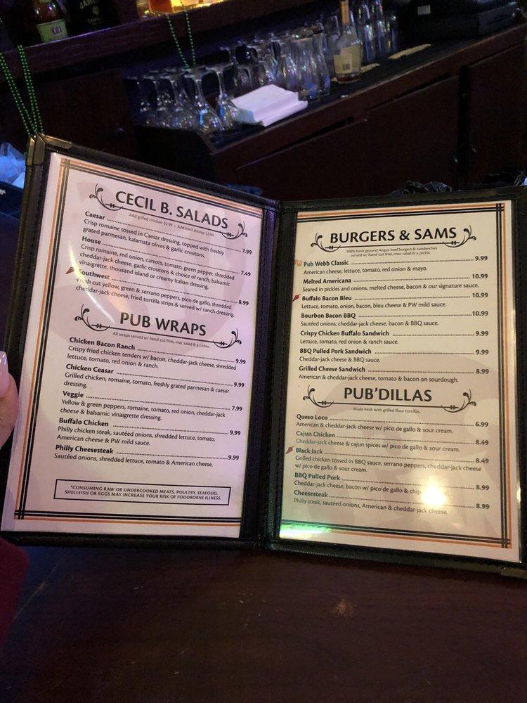 Menu at Pub Webb, Philadelphia, Cecil B. Moore Ave