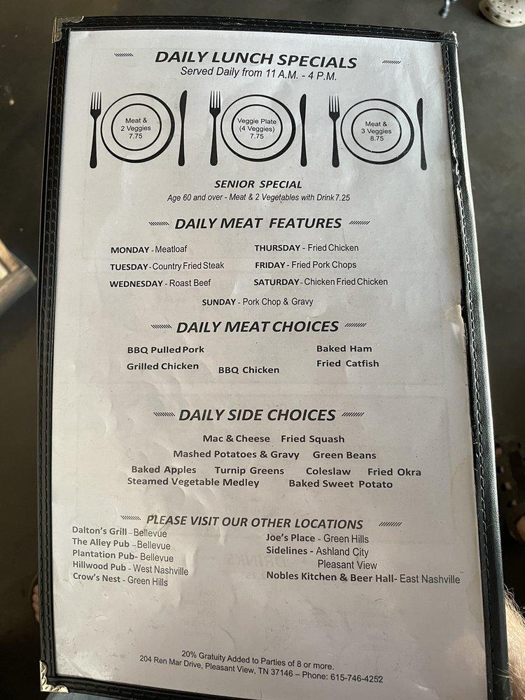Menu at sidelines grill pub & bar, Pleasant View