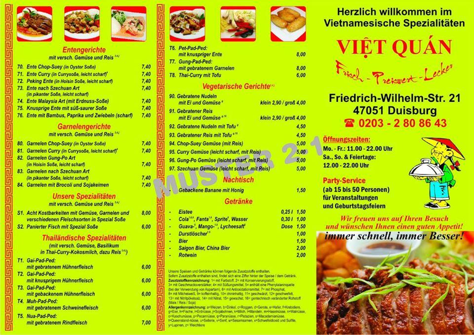 Menu at Viet Quan restaurant, Duisburg