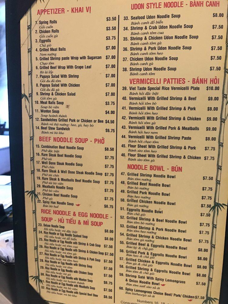 Menu at Viet Taste restaurant, Albuquerque, Menaul Blvd NE