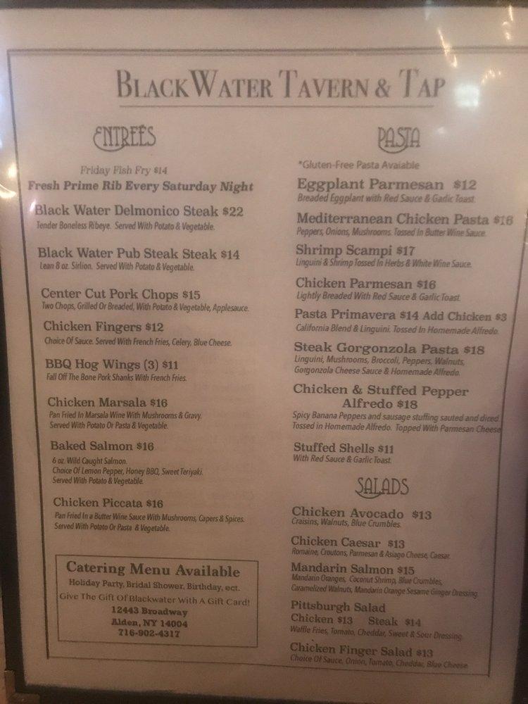Menu at Black Water Tap & Tavern pub & bar, Alden