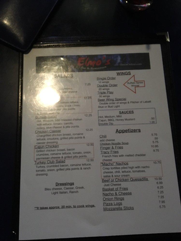 Menu at ELMO'S RESTAURANT & BAR, Getzville