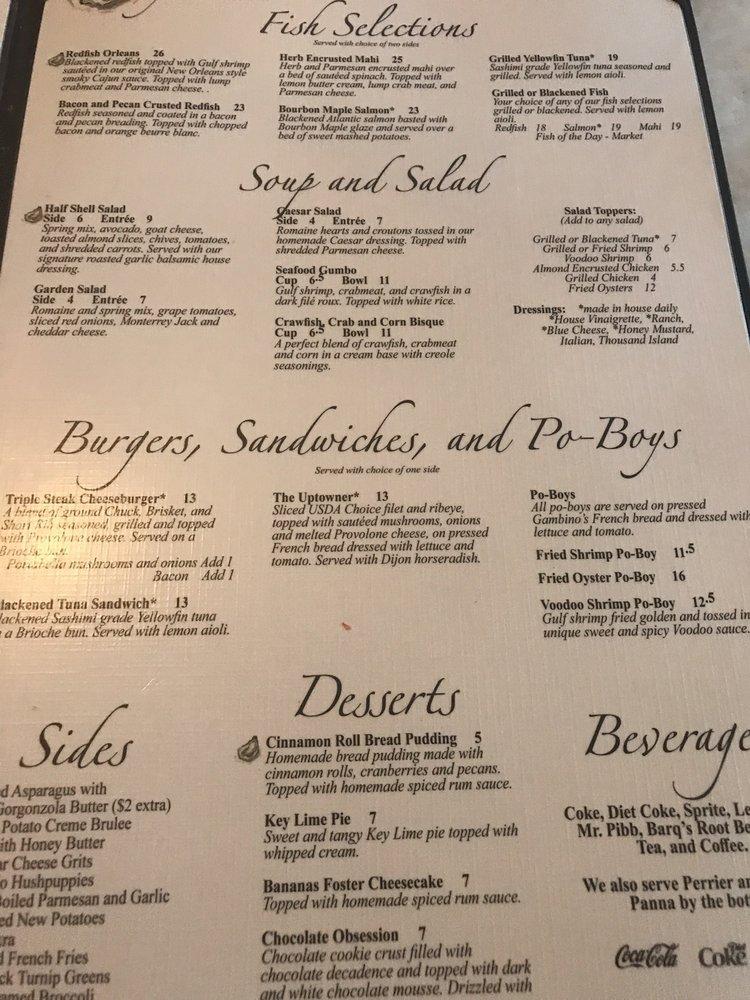 Menu at Half Shell Oyster House restaurant, Tuscaloosa