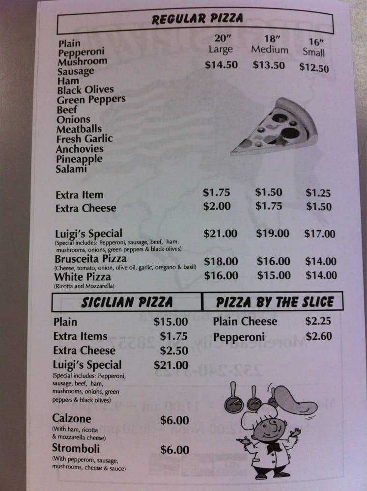 Menu at Luigi's Pizza pizzeria, Morehead City
