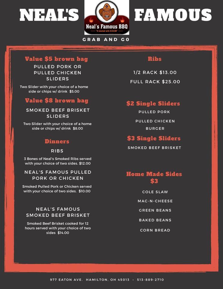 Menu at Neal's Famous BBQ, Hamilton