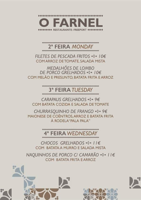 Menu em O Farnel restaurante, Alcochete