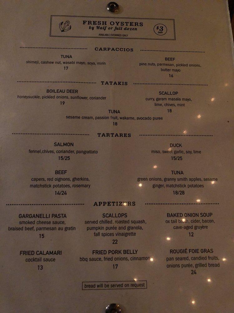 Menu at Restaurant Grinder, Montréal