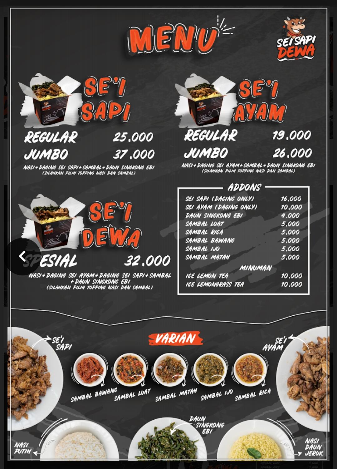 Menu at Sei Sapi Dewa, Poris Indah restaurant, Tangerang