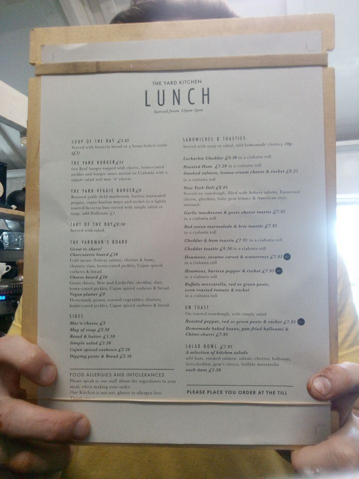 Menu at The Yard Kitchen cafe, Penrith