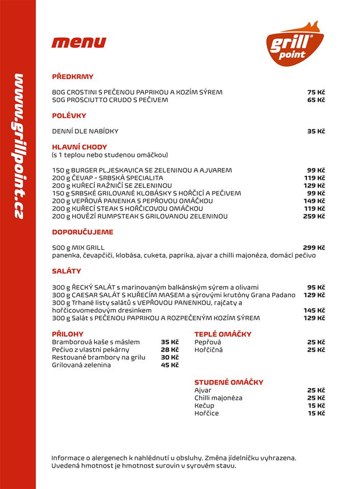 Menu at grillpoint.cz restaurant, Chvalovice