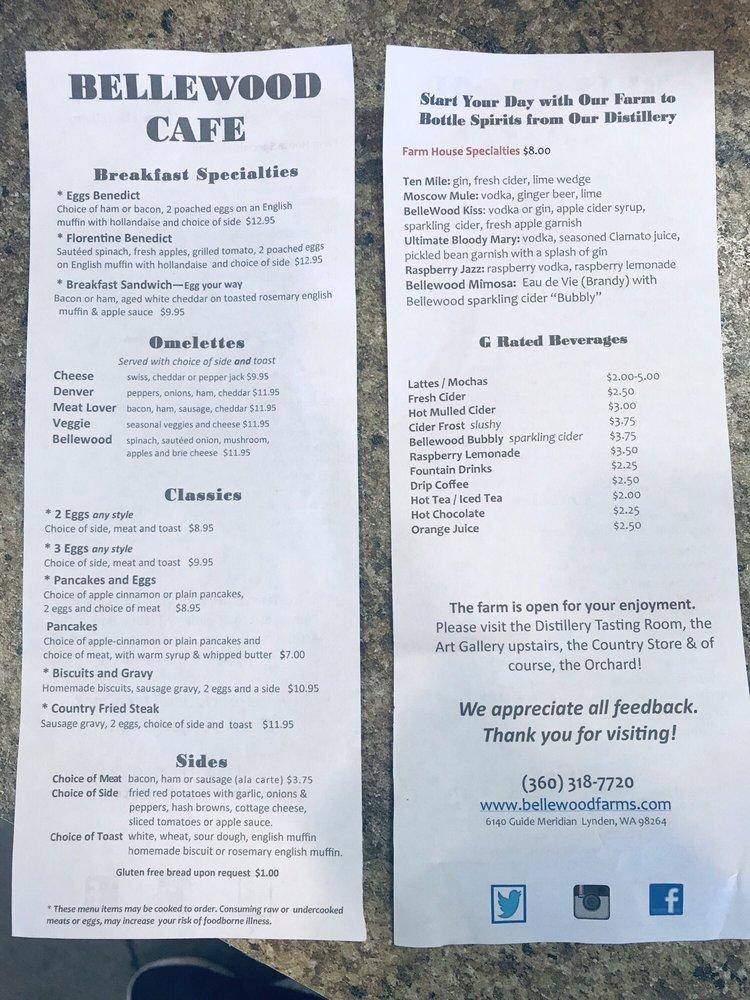Menu at Bellewood Farms cafe, Bellingham
