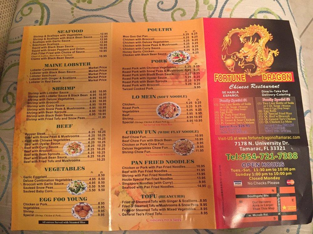 Menu at Fortune Dragon restaurant, Tamarac