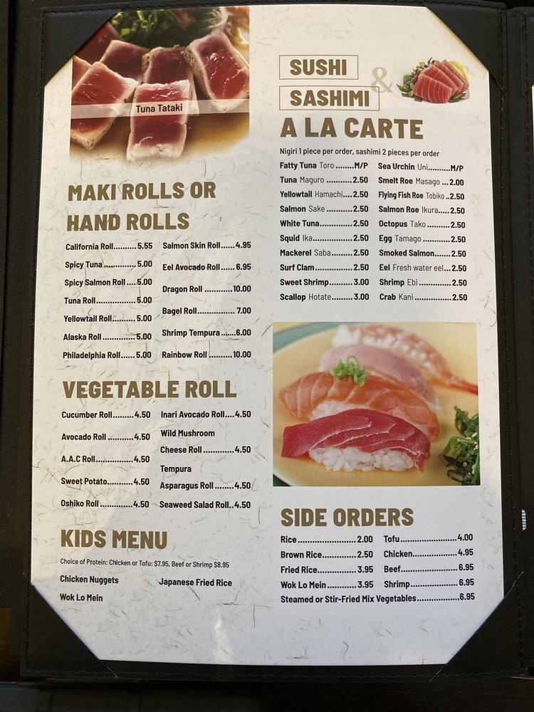 Menu at Miyako House restaurant, Asheville