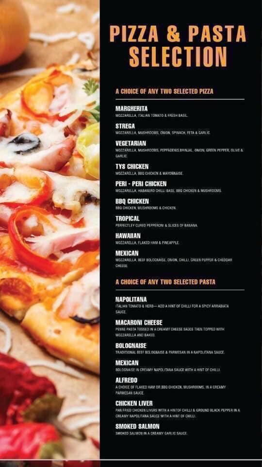 Menu at Origano Glenashley restaurant, Durban