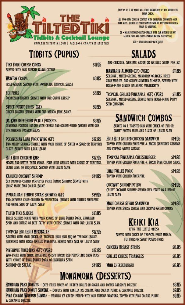 Menu at The Tilted Tiki Tropical Bar & Restaurant, Stillwater