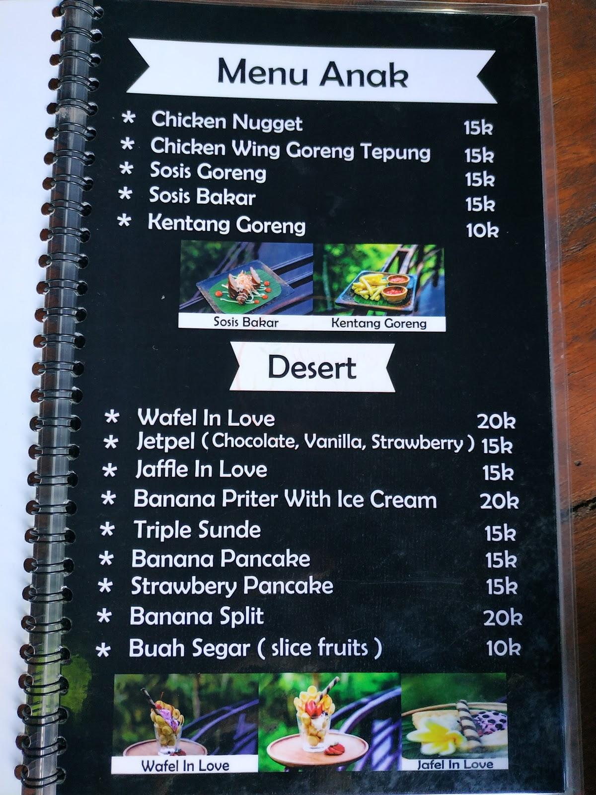 Menu at Waroeng D'Yoni restaurant, Tampaksiring, J88P+X6P