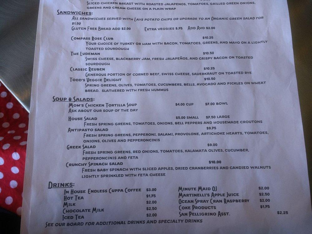 Carta de Compass Rose Cafe, Brookings