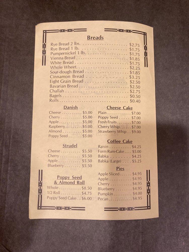 Menu at Europa Pastry desserts, Phoenix