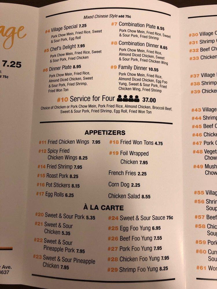 Menu at Liu's Village restaurant, Madera
