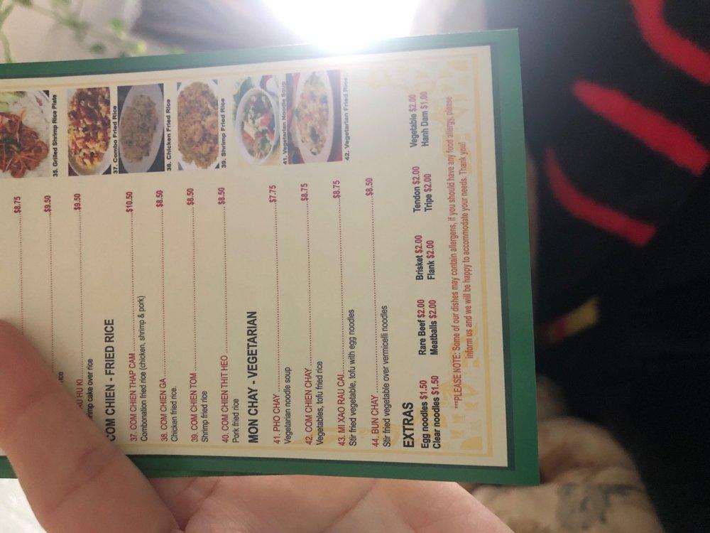 Menu at Pho #1 Noodle House restaurant, Salinas