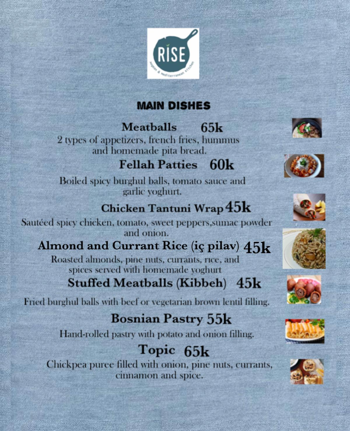 Menu at Rise Turkish Kitchen restaurant, Ubud