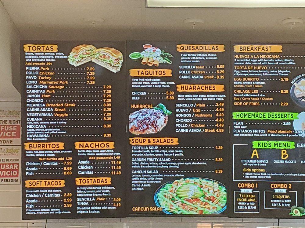 Carta del pub y bar Cancun Juice Fresh Mex Grill, Santa Ana, W 1st St #D4