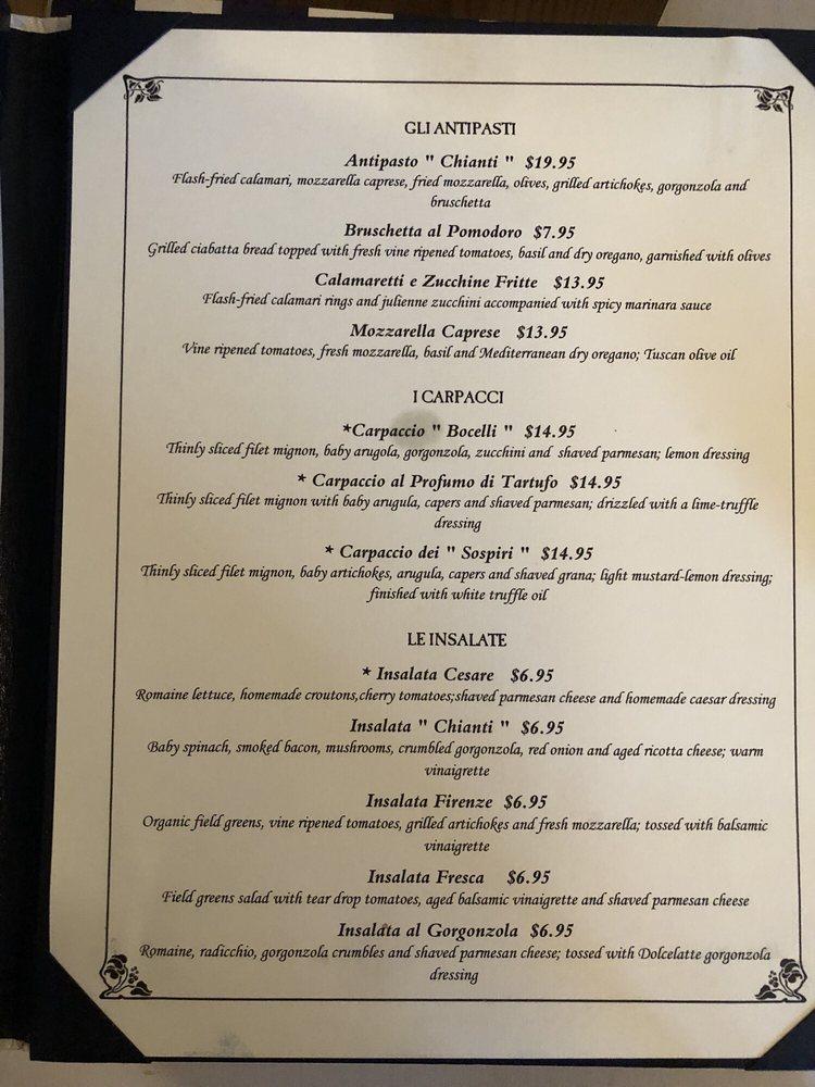 Menu at Chianti Ristorante Italiano desserts, Greenwood Village