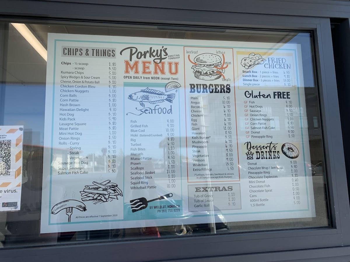 Menu at Hokitika Townchip restaurant, Hokitika