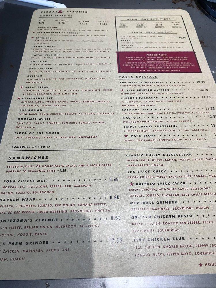 Menu at The Brick pizzeria, Macon