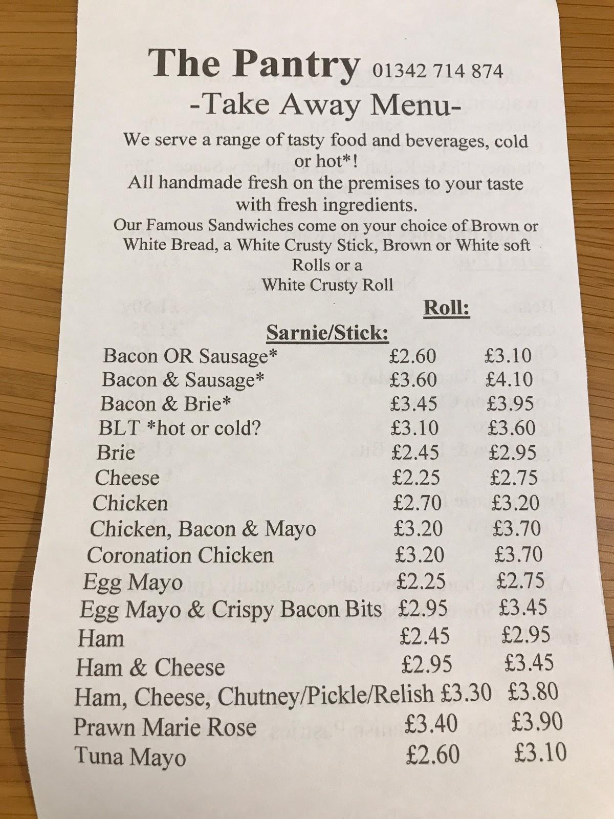 Menu at The Pantry, Crawley Down