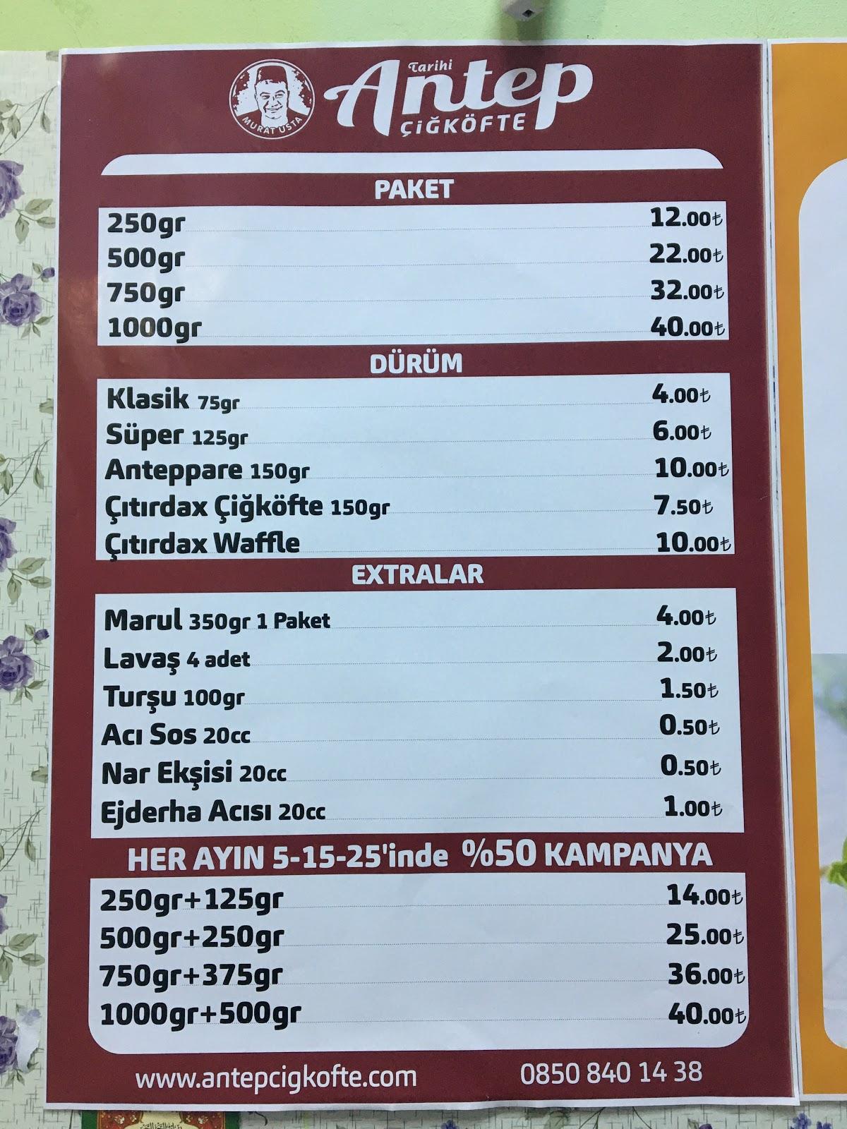Menu at Antep Çiğköfte Kızılkaya, Konya, Eylül Sk. No:2