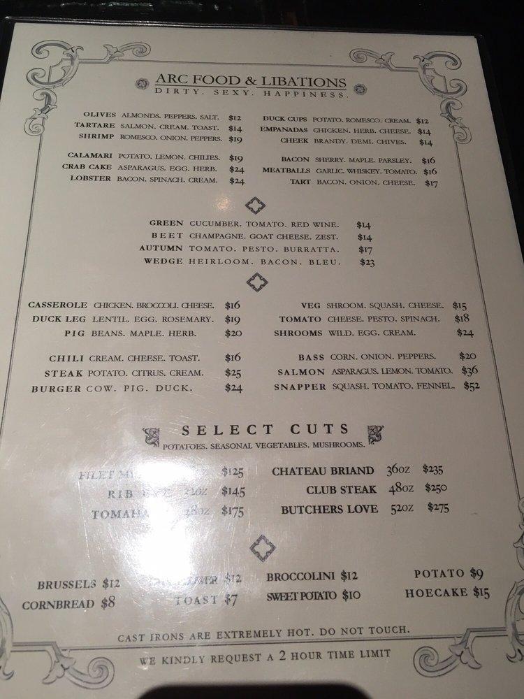 Menu at Arc Food & Libations pub & bar, Costa Mesa