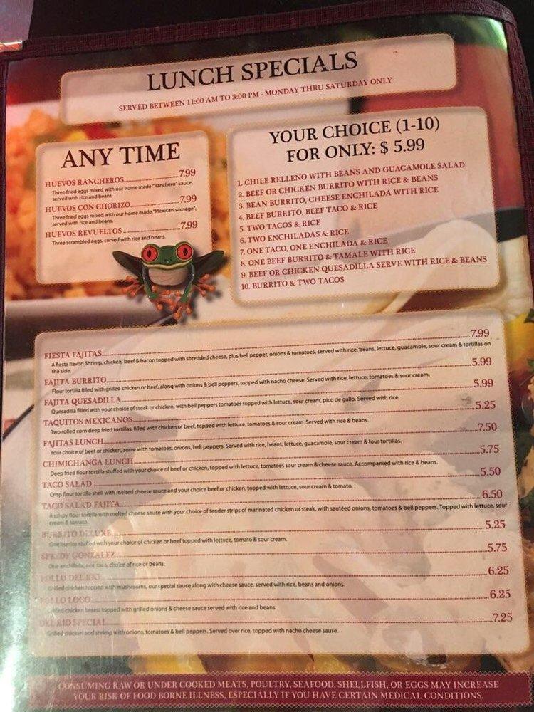Menu at Del Rio restaurant, Independence