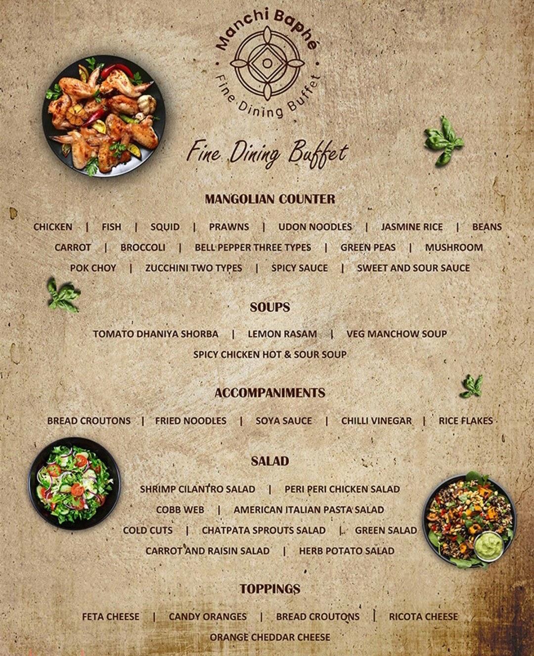 Menu at Manchi Baphe, Hyderabad