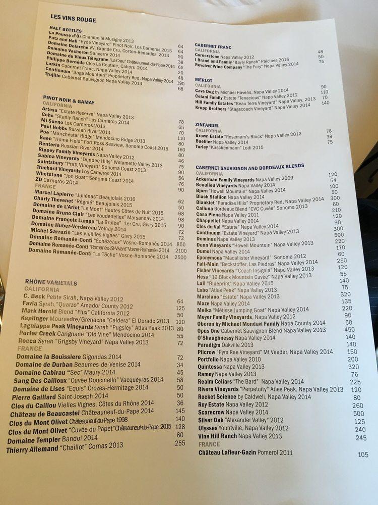 Menu at Angele Restaurant & Bar, Napa