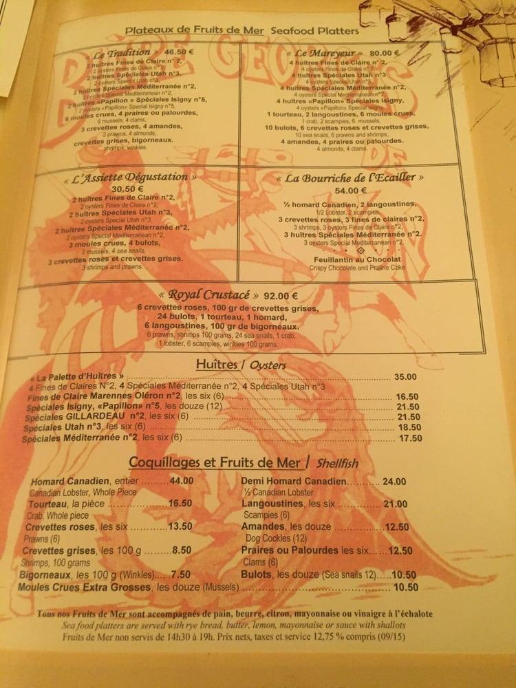 Menu at Brasserie Georges restaurant, Lyon