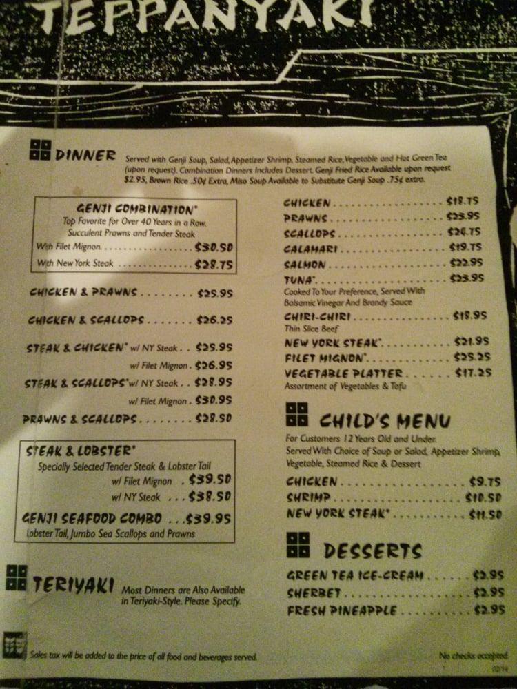 Menu at House of Genji restaurant, San Jose