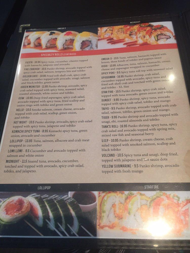 Menu at Sushi Komachi restaurant, Lodi