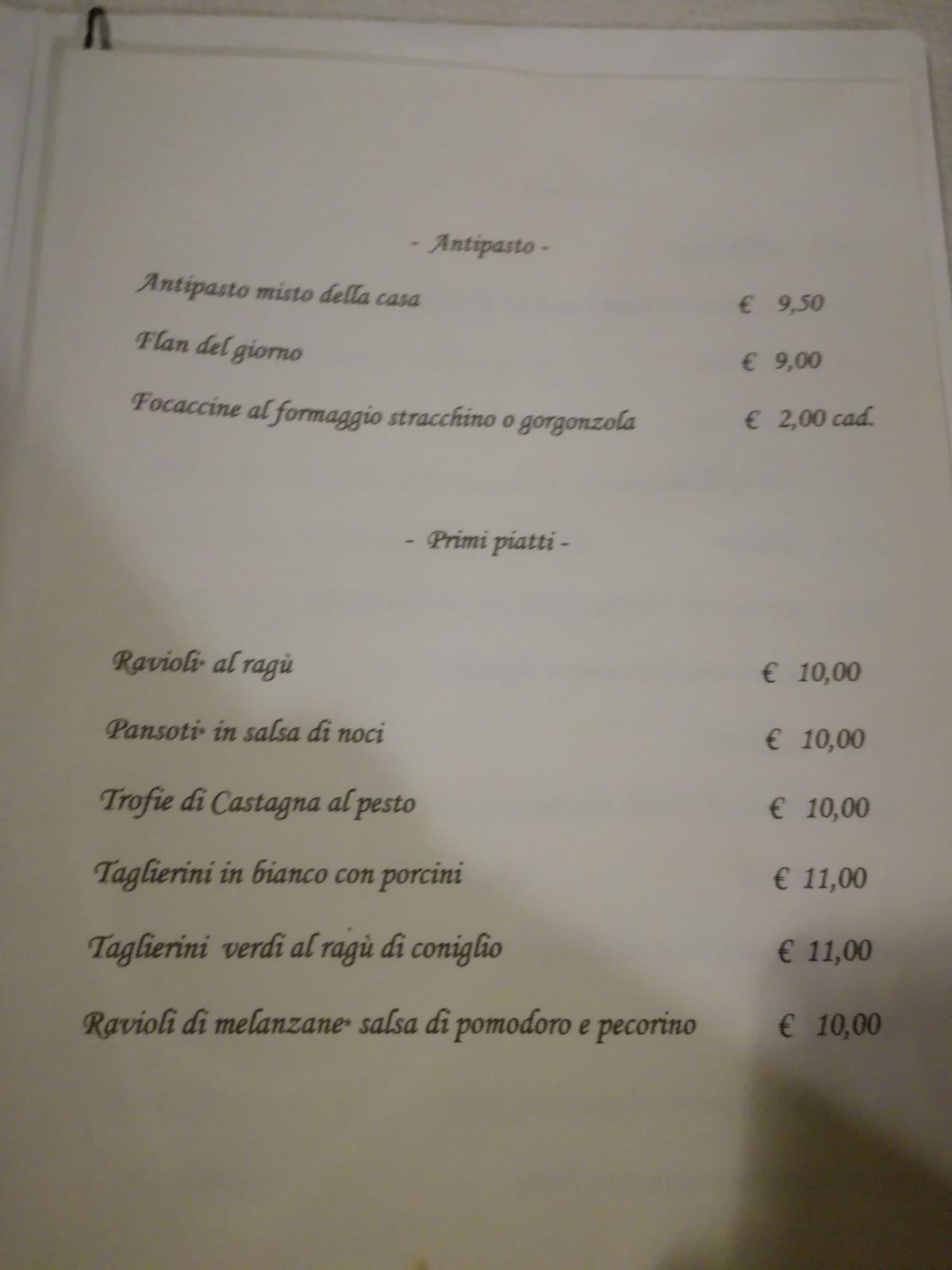Menu at La Loggia restaurant, Ruta