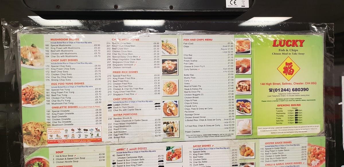 Menu at Lucky fast food, Chester