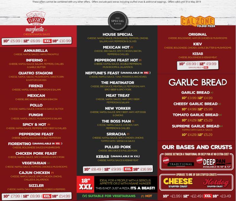 Carta de pizzería Regency Pizza, Bedale