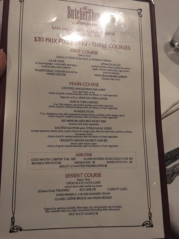Menu at The Butcher Shop steakhouse, San Diego, Kearny Villa Rd