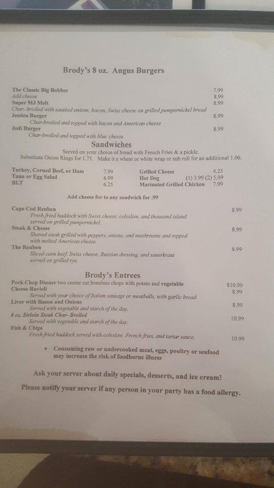 Menu at Brody's Diner restaurant, Shrewsbury