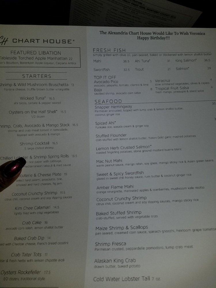 Menu at Chart House steakhouse, Alexandria
