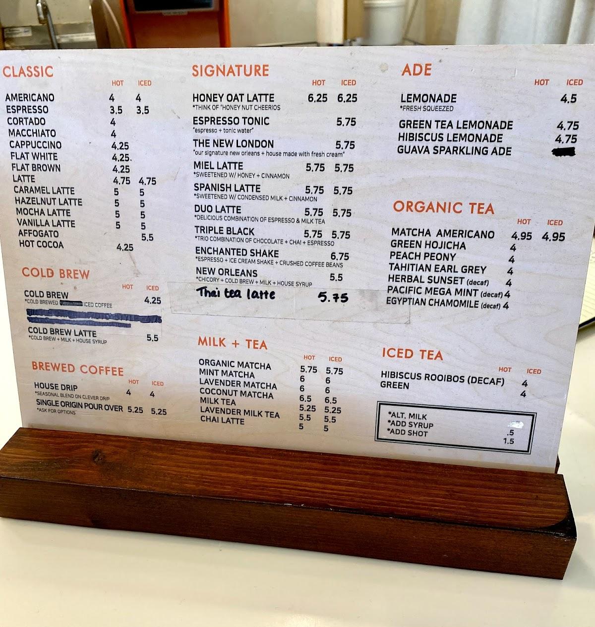 Menu at Enchanted Coffee Bar, La Mirada